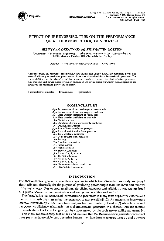 (PDF) Effect of irreversibilities on the performance of a ...