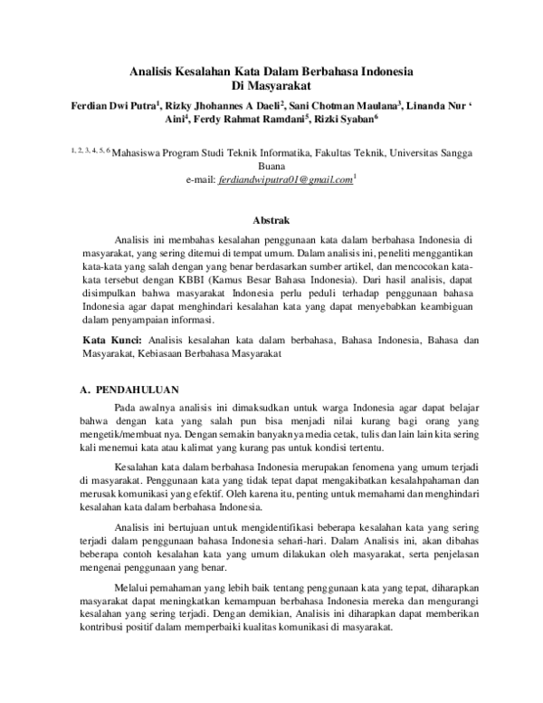 (PDF) Analisis Kesalahan Kata Dalam Berbahasa Indonesia Pada Masyarakat