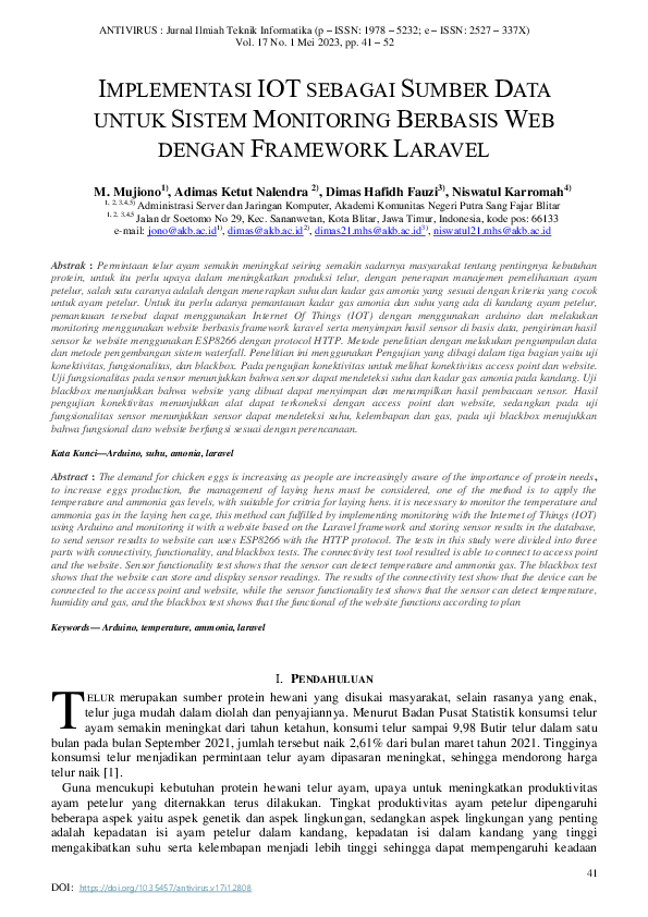 (PDF) Implementasi Iot Dalam Monitoring Suhu Dan Gas Amonia Pada ...
