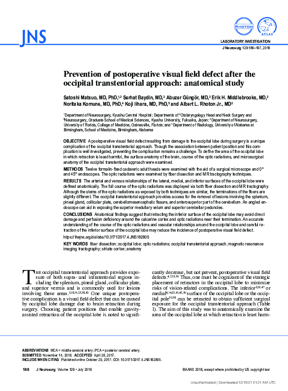 (PDF) Prevention of postoperative visual field defect after the ...