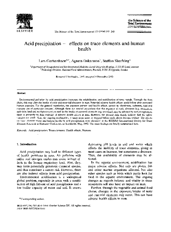 (PDF) Acid precipitation — effects on trace elements and human health