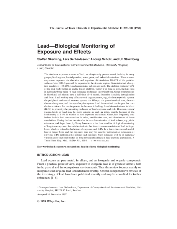 (PDF) Lead?biological monitoring of exposure and effects | Lars ...