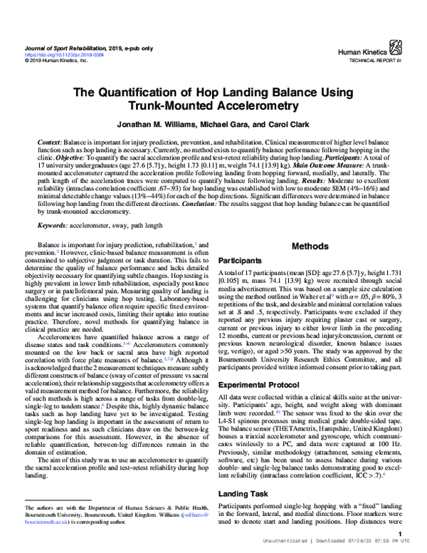 (PDF) The Quantification of Hop Landing Balance Using Trunk-Mounted ...