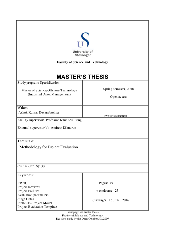 (PDF) Methodology for Project Evaluation