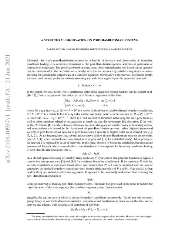 Pdf A Structural Observation On Port Hamiltonian Systems
