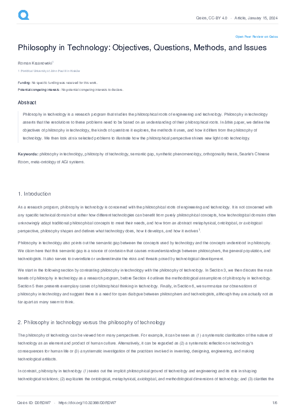 (PDF) Open Peer Review on Qeios Philosophy in Technology: Objectives ...