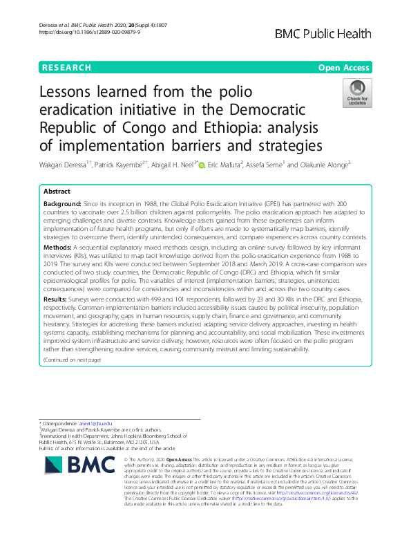 (PDF) Lessons learned from the polio eradication initiative in the Democratic Republic of Congo ...
