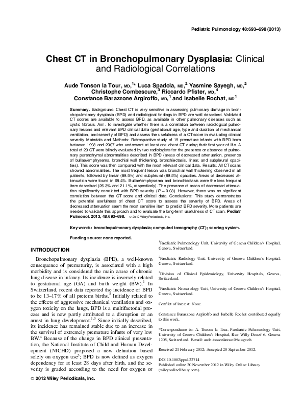 (PDF) Chest CT in bronchopulmonary dysplasia: Clinical and radiological ...