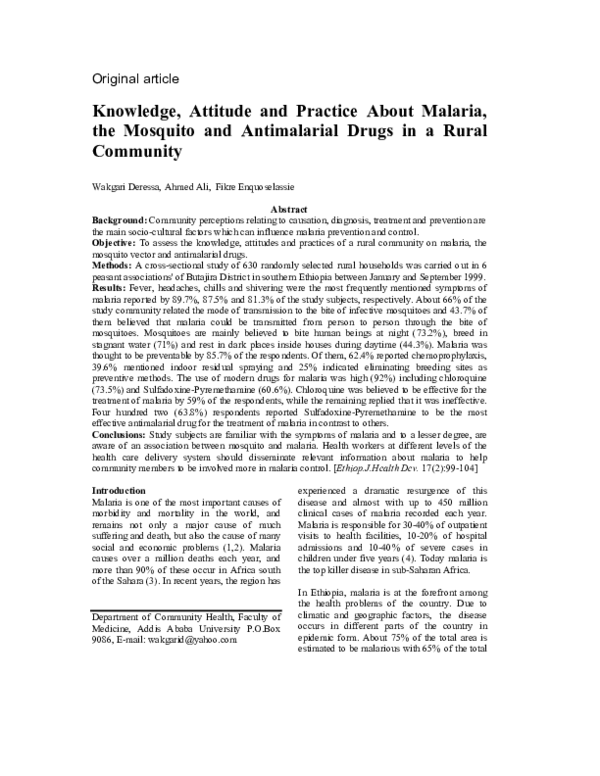 (PDF) Knowledge, Attitude and Practice about Malaria Transmission and ...