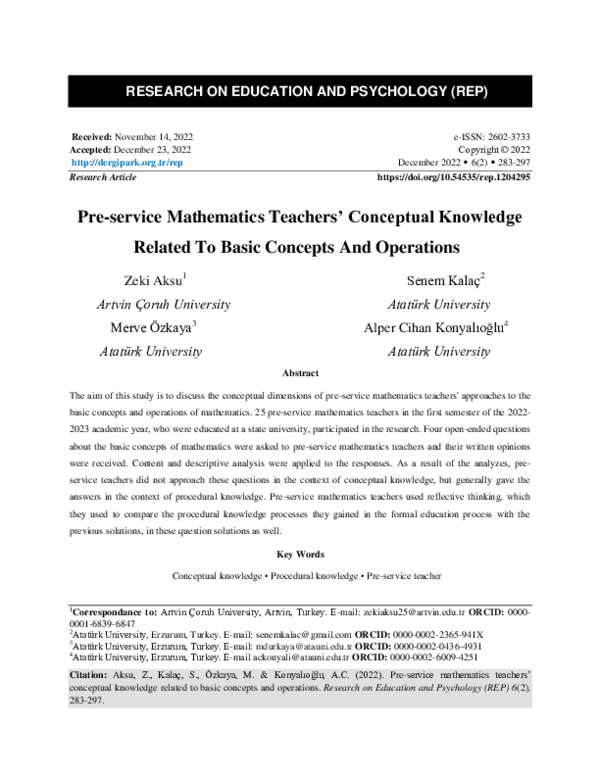 (PDF) Pre-service Mathematics Teachers’ Conceptual Knowledge Related To Basic Concepts And ...