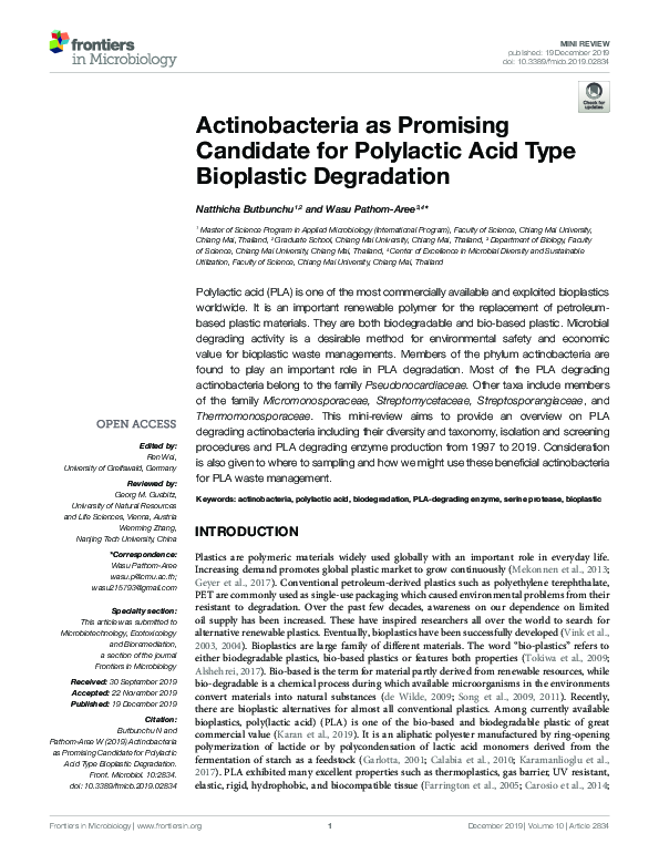 (PDF) Actinobacteria as Promising Candidate for Polylactic Acid Type Bioplastic Degradation