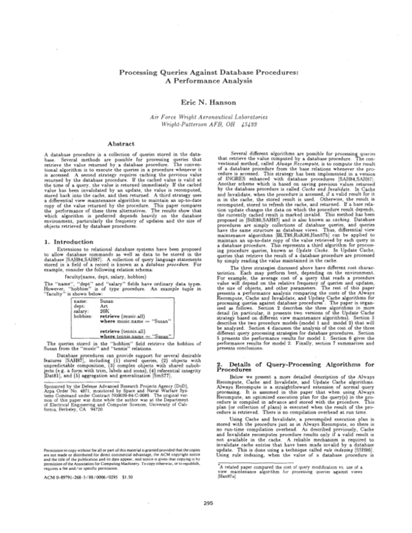 (PDF) Processing queries aganist database procedures: a performance analysis