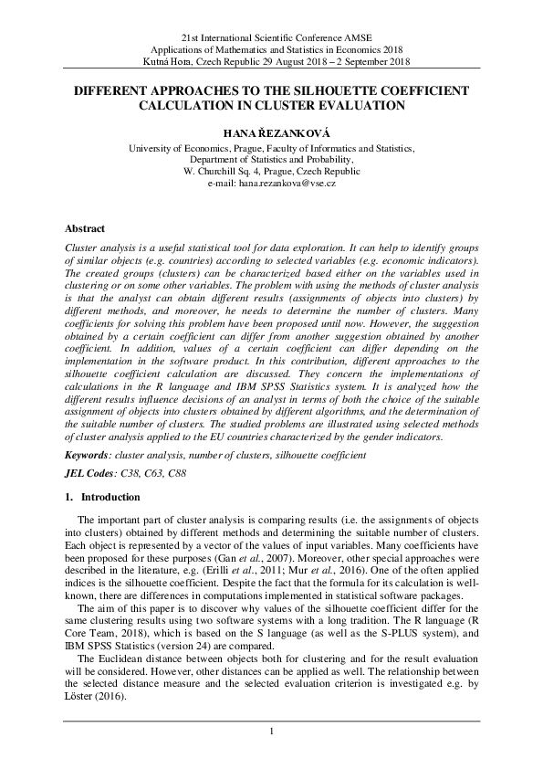 (PDF) Different Approaches to the Silhouette Coefficient Calculation in Cluster Evaluation