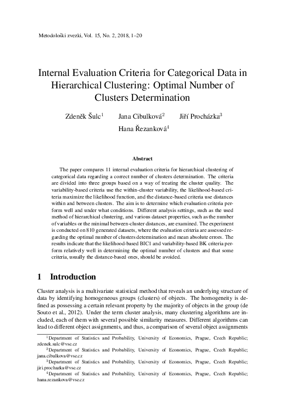 (PDF) Internal evaluation criteria for categorical data in hierarchical clustering