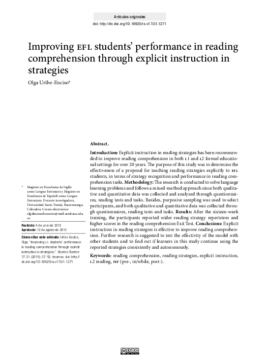 (PDF) Improving EFL students’ performance in reading comprehension ...