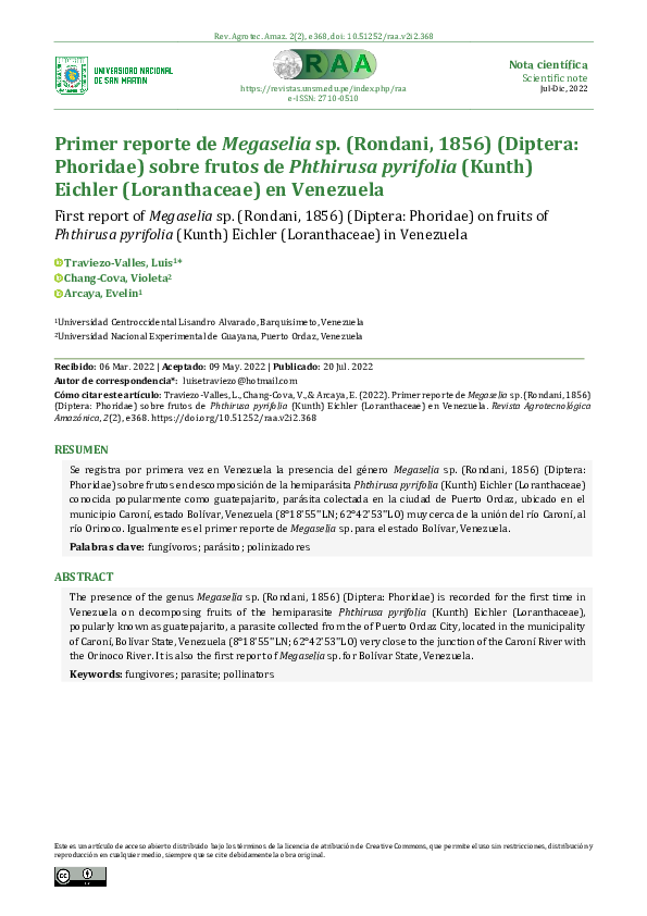 (PDF) Primer reporte de Megaselia sp (Rondani, 1856) (Diptera: Phoridae ...