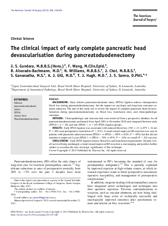 (PDF) The clinical impact of early complete pancreatic head ...
