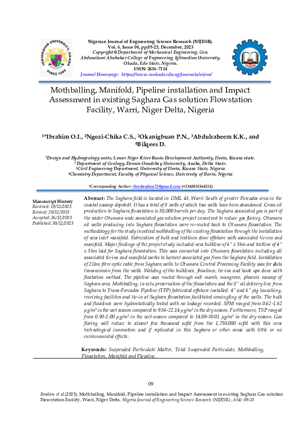(PDF) Mothballing, Manifold, Pipeline installation and Impact ...