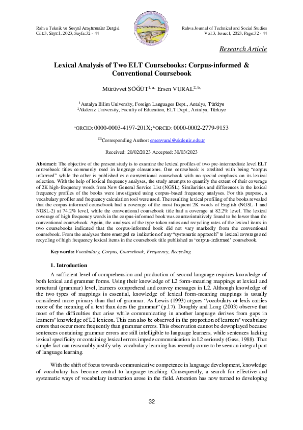 (PDF) LEXICAL ANALYSIS OF TWO ELT COURSEBOOKS: CORPUS-INFORMED ...