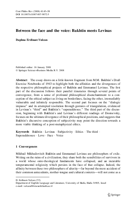 (PDF) Between the face and the voice: Bakhtin meets Levinas