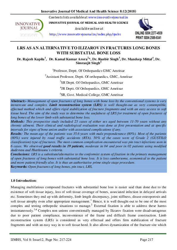 (PDF) LRS as an Alternative to Ilizarov in Fractures Long Bones with ...