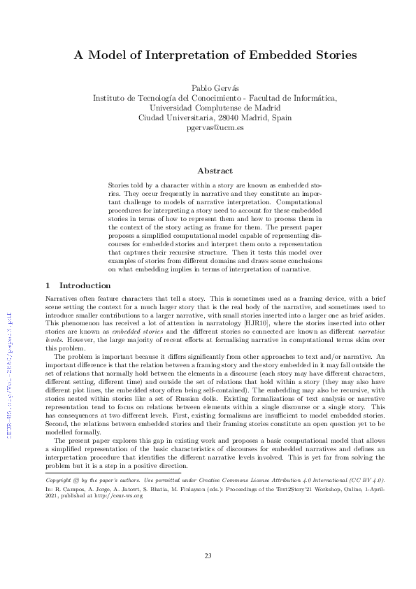 (PDF) A Model of Interpretation of Embedded Stories