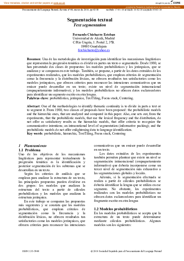 (PDF) Segmentación textual Text segmentation