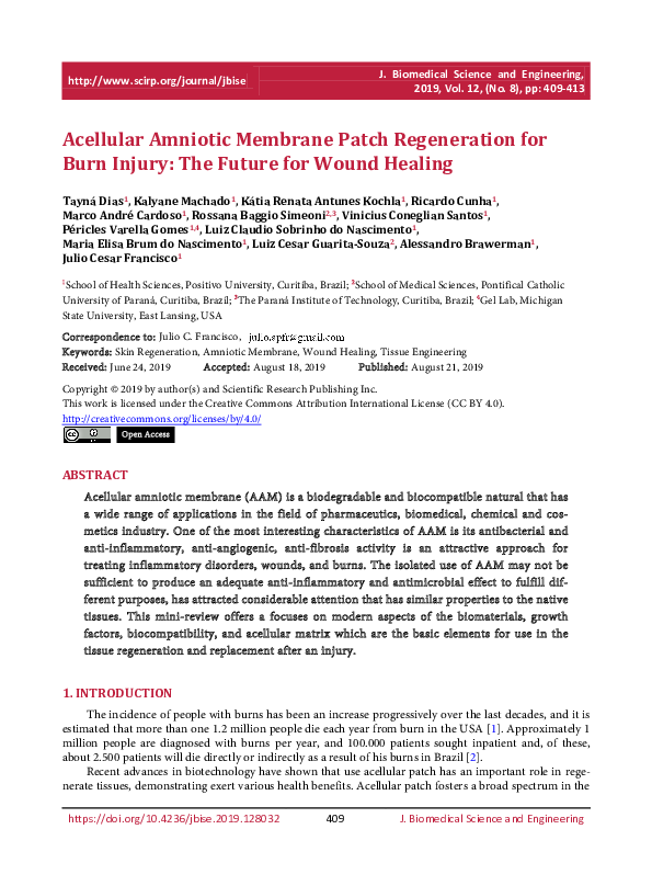 (PDF) Acellular Amniotic Membrane Patch Regeneration for Burn Injury ...
