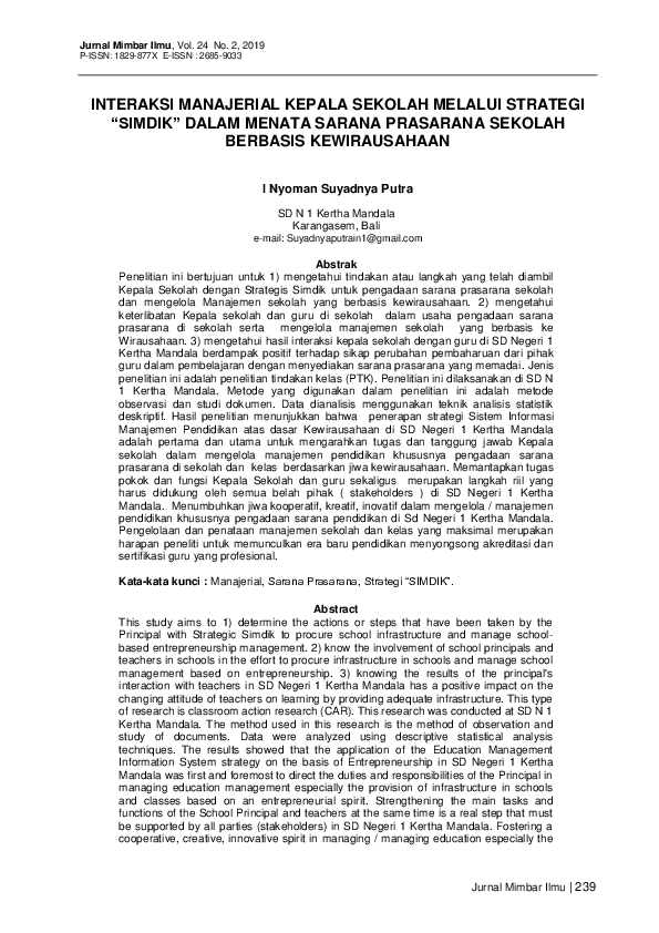 (PDF) Interaksi Manajerial Kepala Sekolah Melalui Strategi “Simdik” Dalam Menata Sarana ...