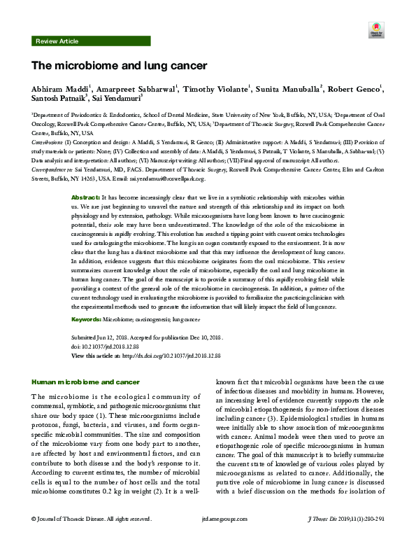 (PDF) The microbiome and lung cancer