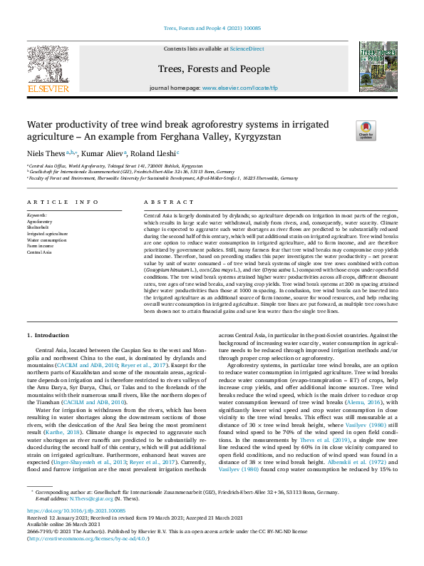 (PDF) Water productivity of tree wind break agroforestry systems in ...