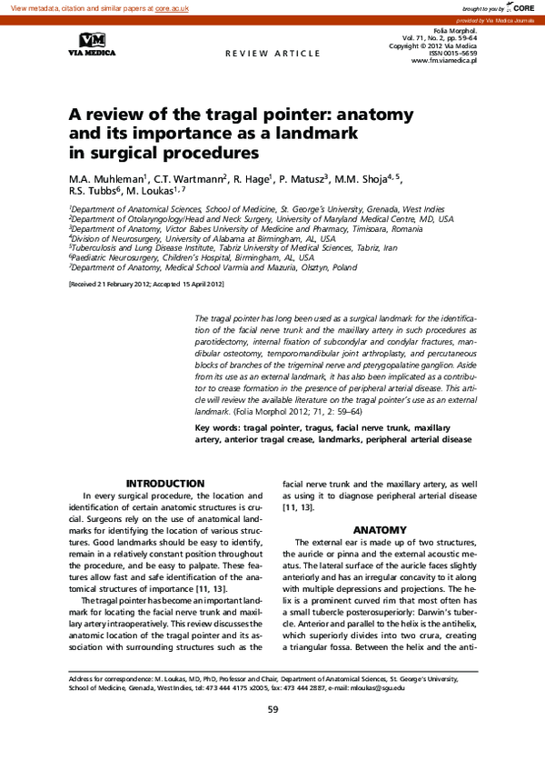 (PDF) A review of the tragal pointer: anatomy and its importance as a ...
