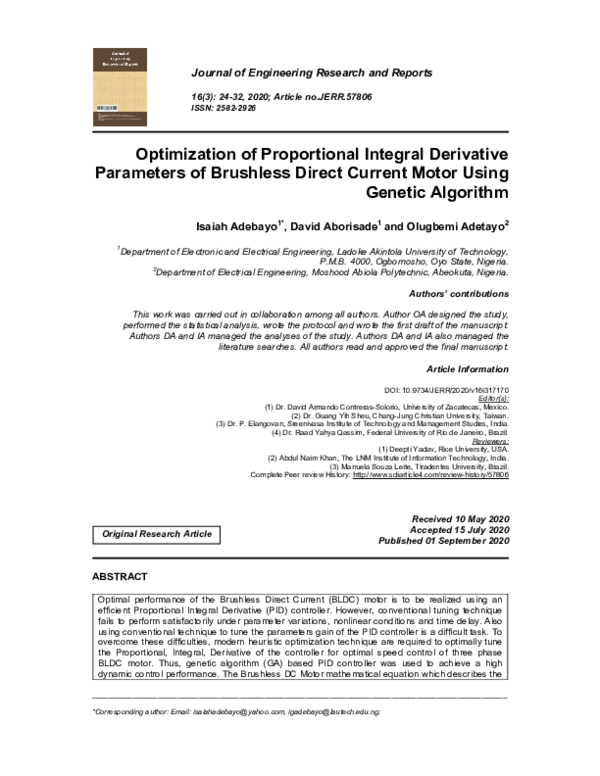 (PDF) Optimization of Proportional Integral Derivative Parameters of ...