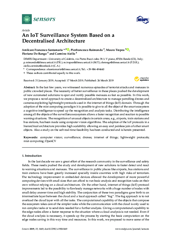 (PDF) An IoT Surveillance System Based on a Decentralised Architecture | Pierfrancesco Raimondo ...