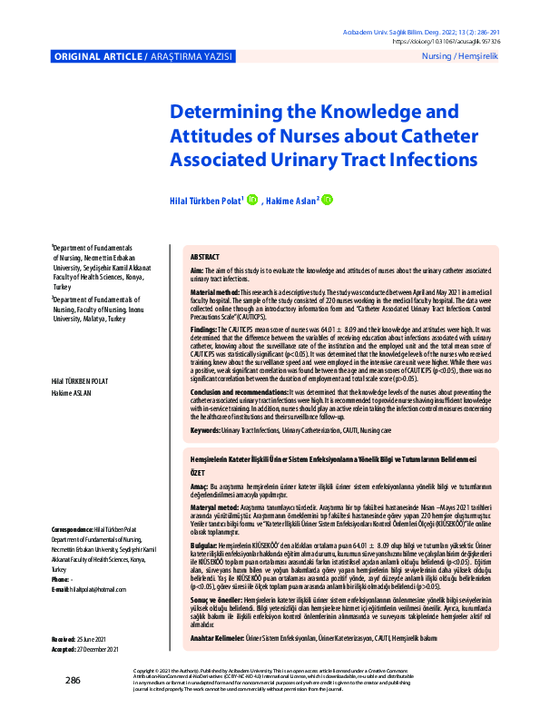 (PDF) Determining the Knowledge and Attitudes of Nurses About Catheter ...