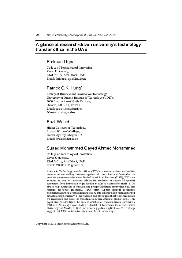 (PDF) A glance at research-driven university's technology transfer ...