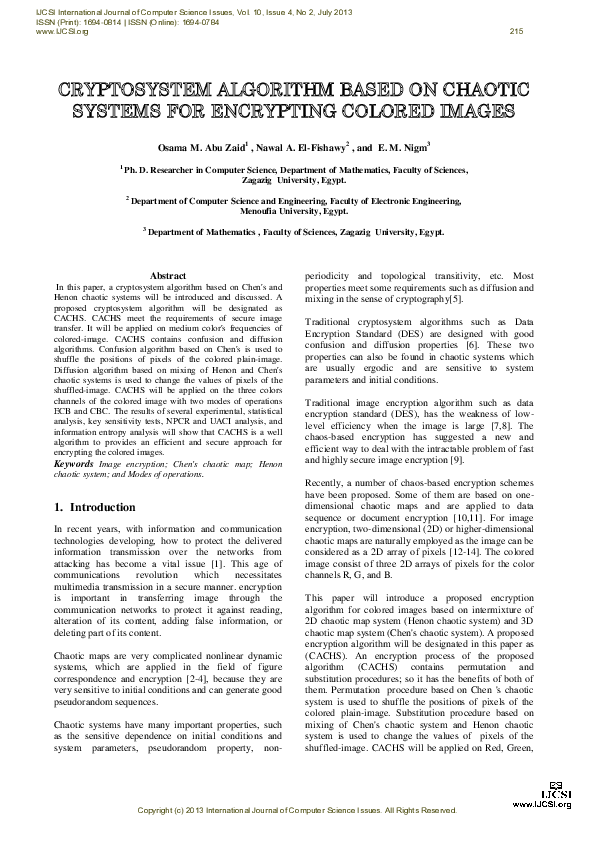 Pdf Cryptosystem Algorithm Based On Chaotic Systems For Encrypting