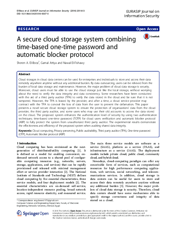 (PDF) A secure cloud storage system combining Time-based One Time Password and Automatic Blocker ...