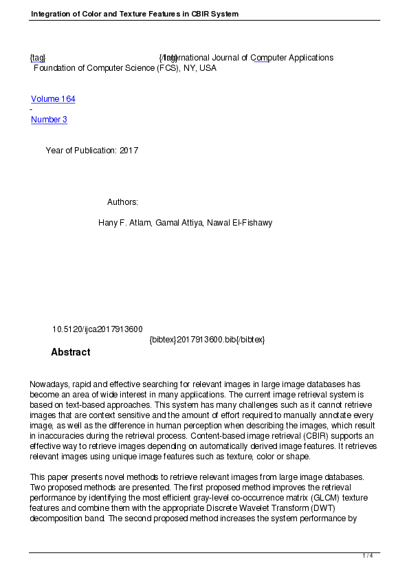 (PDF) Integration of Color and Texture Features in CBIR System