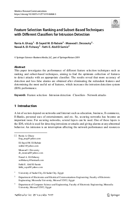 (PDF) Feature Selection Ranking and Subset-Based Techniques with Different Classifiers for ...