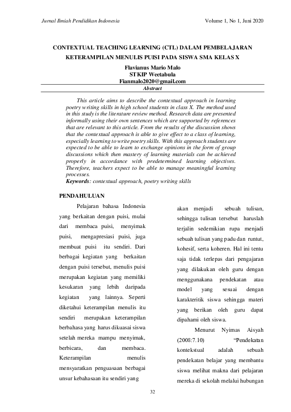 (PDF) Contextual Teaching Learning (CTL) dalam Pembelajaran Keterampilan Menulis Puisi Pada ...