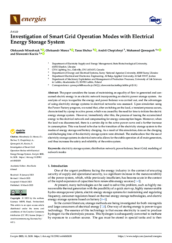 (PDF) Investigation of Smart Grid Operation Modes with Electrical Energy Storage System | Moh'd ...