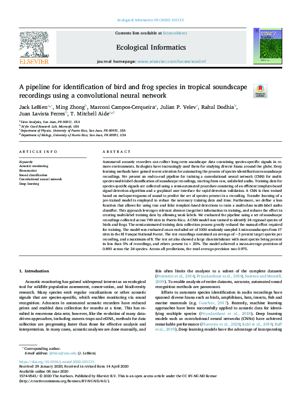 (PDF) A pipeline for identification of bird and frog species in ...