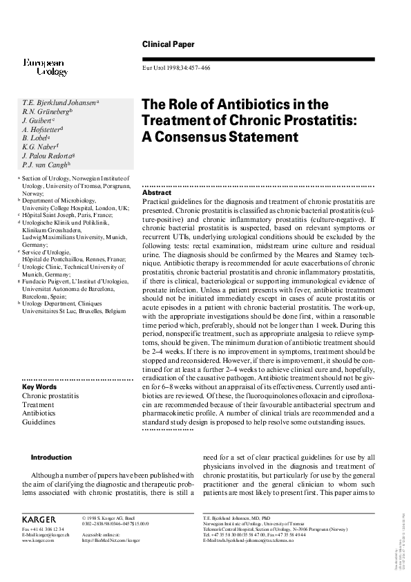 (PDF) The Role of Antibiotics in the Treatment of Chronic Prostatitis ...