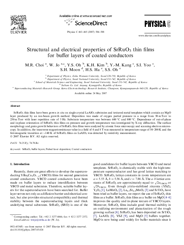 (PDF) Structural and electrical properties of SrRuO3 thin films for buffer layers of coated ...