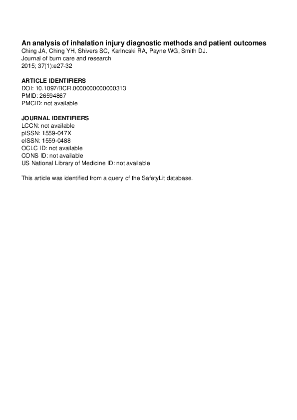 (PDF) An Analysis of Inhalation Injury Diagnostic Methods and Patient ...