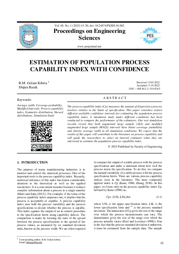Pdf Estimation Of Population Process Capability Index With Confidence