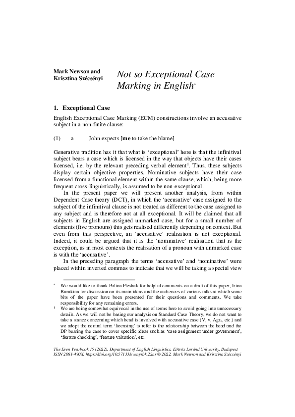 (PDF) Not so exceptional case marking in English
