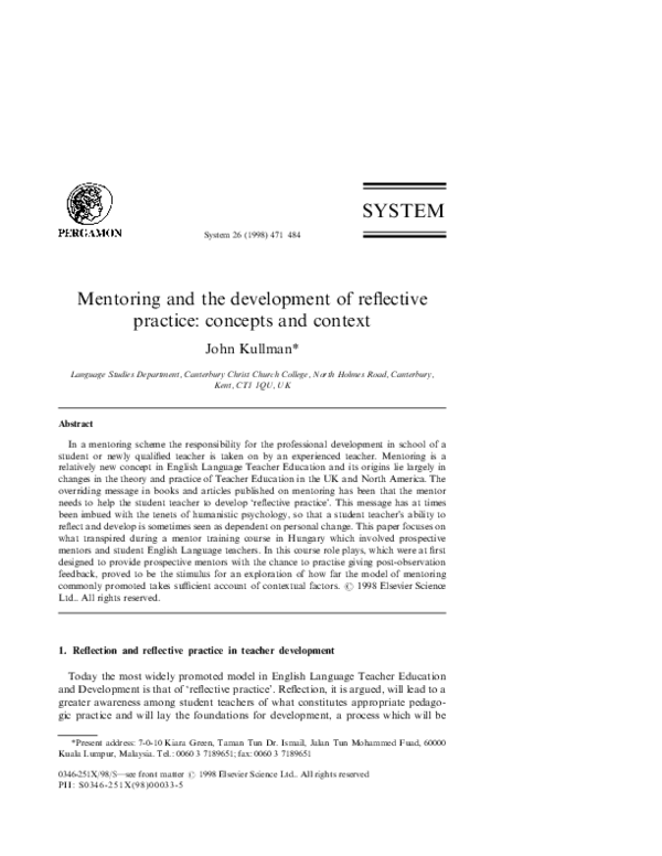 (PDF) Mentoring and the development of reflective practice: concepts ...