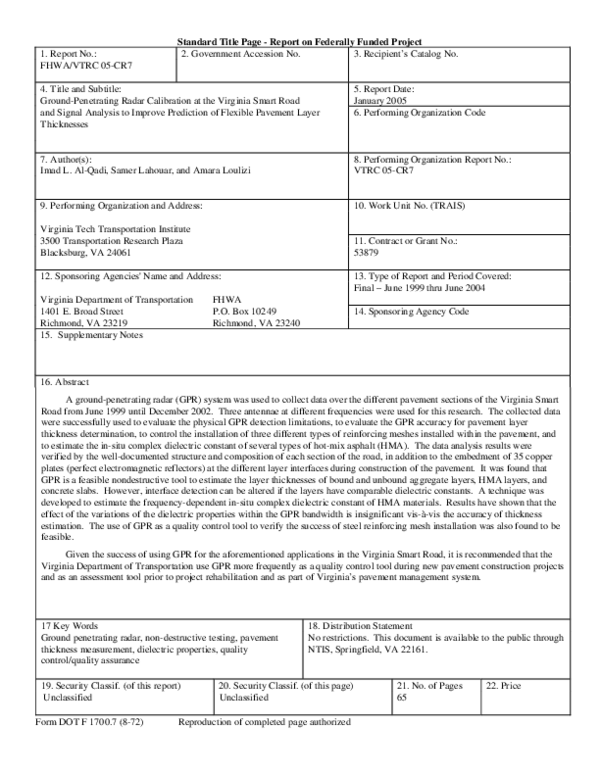 (PDF) Ground-Penetrating Radar Calibration at the Virginia Smart Road ...